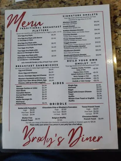 Brody's Diner Menu | Shrewsbury, MA | Checkle