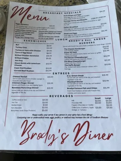 Brody's Diner Menu | Shrewsbury, MA | Checkle