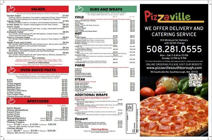 Pizzaville Menu | Southborough, MA | Checkle