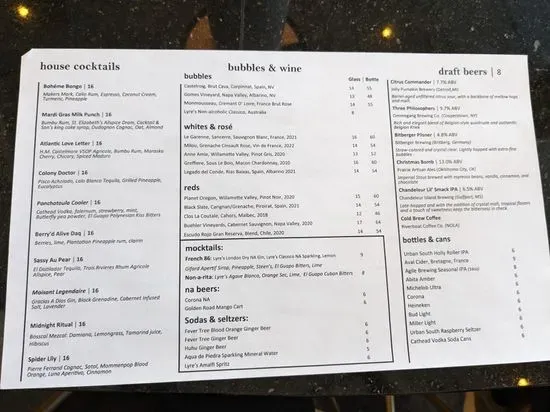 Observatory Eleven Bar Menu | New Orleans, LA | Checkle