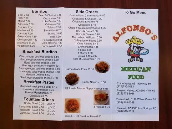Alfonso's Mexican Food Menu | Prescott, AZ | Checkle