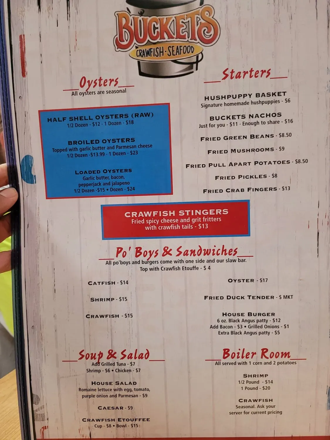 Buckets Crawfish and Seafood Menu - Updated October 2025