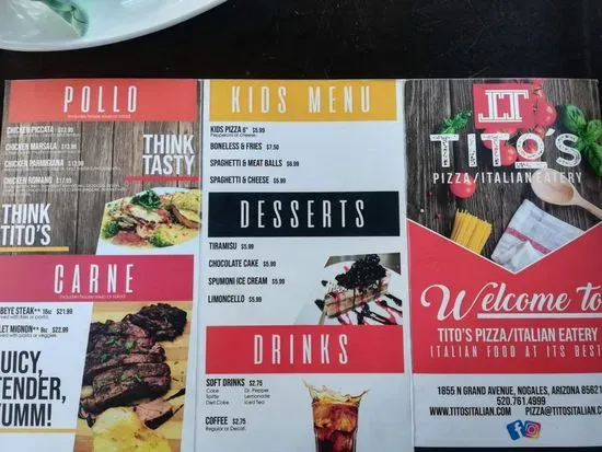 Tito's Pizza & Italian Eatery Menu | Nogales, AZ | Checkle