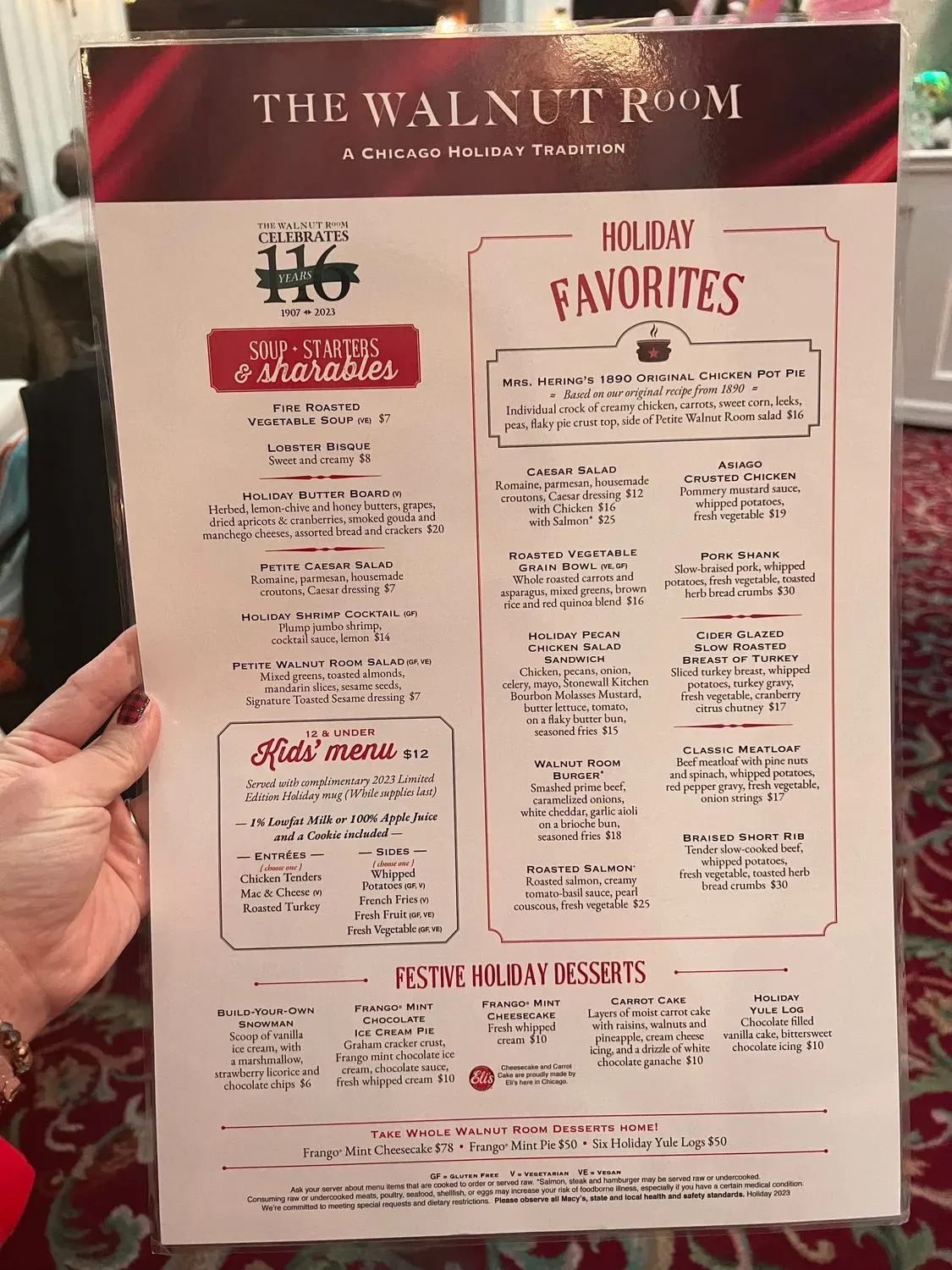 The Walnut Room Menu - Updated November 2025