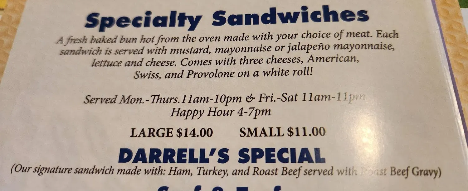 Darrell's Menu - Updated November 2025