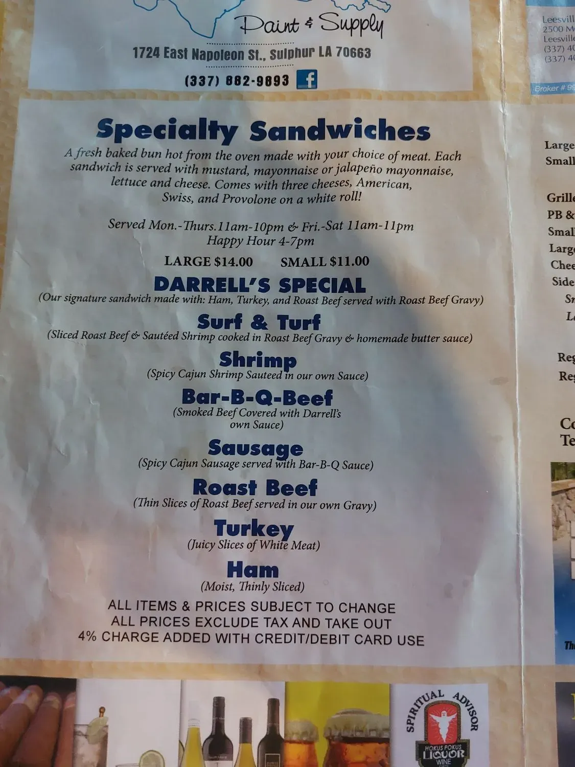 Darrell's Menu - Updated November 2025
