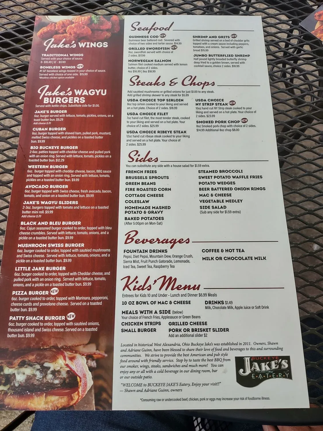 Buckeye Jake's Eatery Menu - Updated October 2025