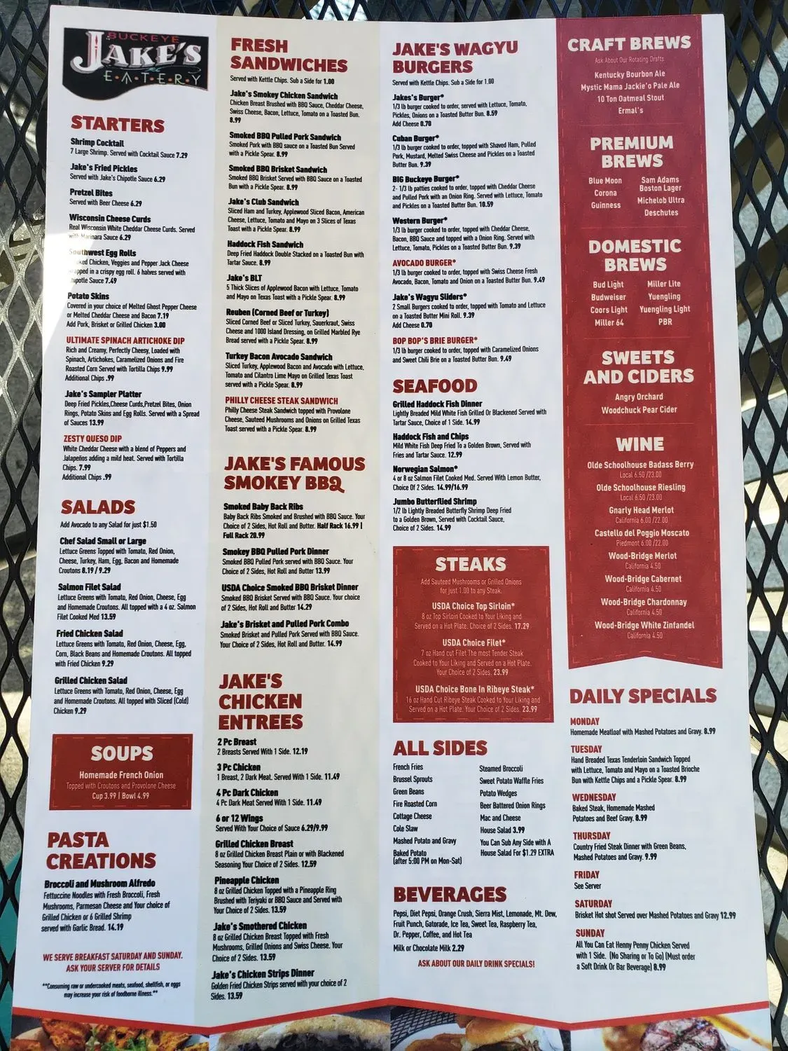 Buckeye Jake's Eatery Menu - Updated October 2025