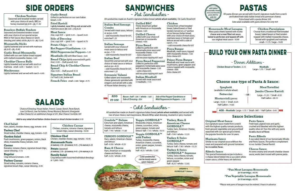 Avanti's Italian Restaurant Menu | Bloomington, IL | Checkle