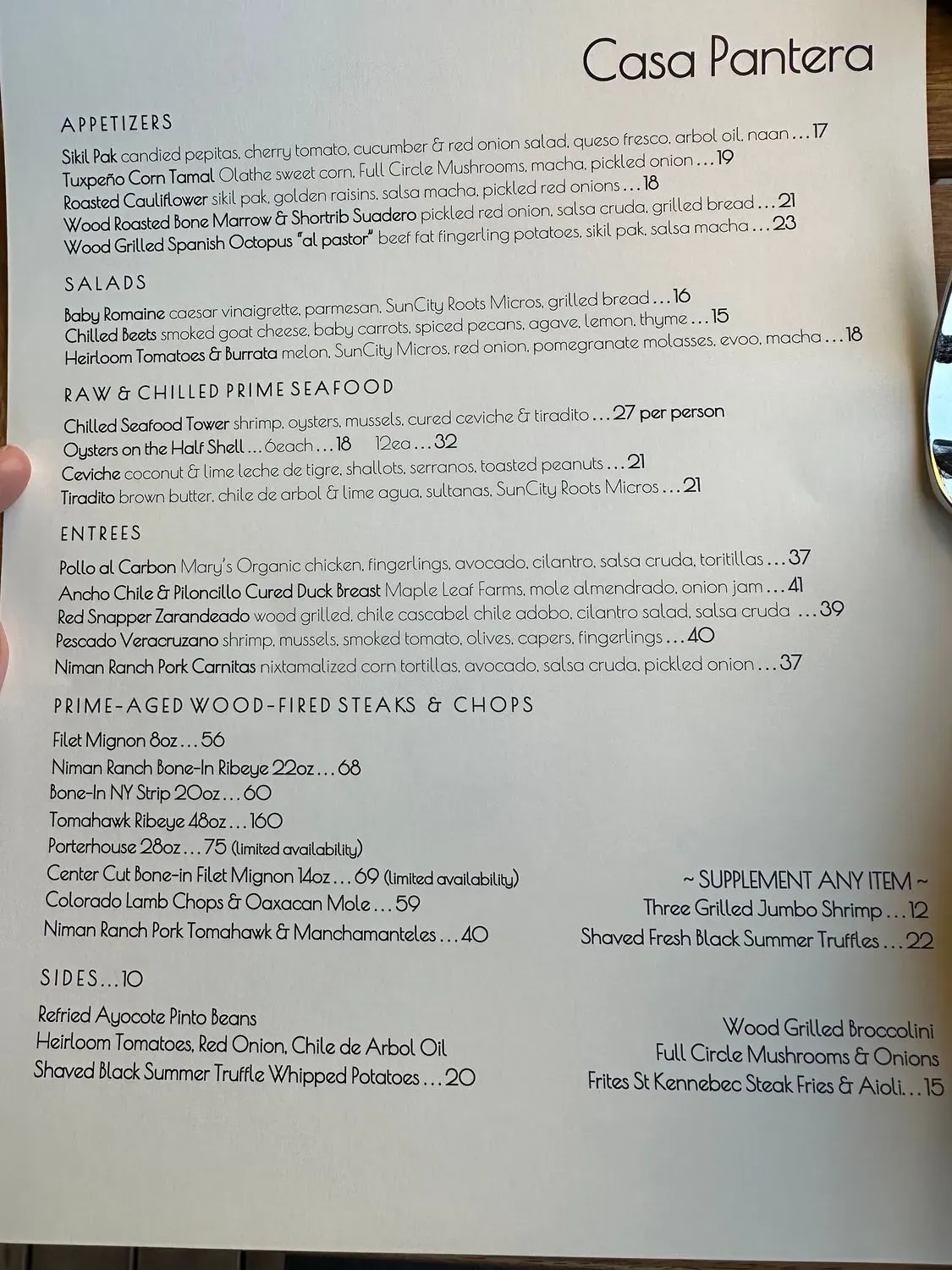 Casa Pantera Menu - Updated October 2025