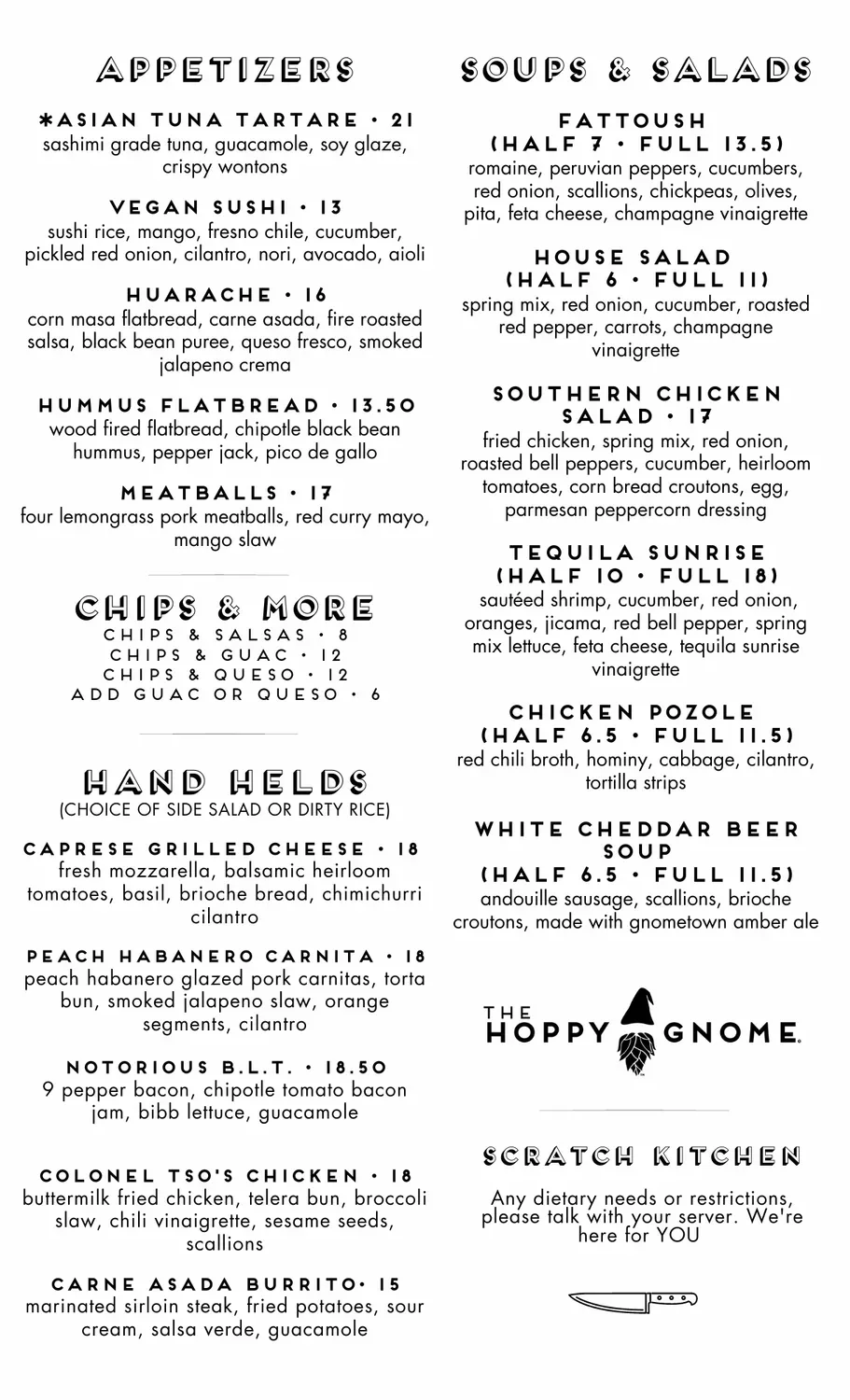 The Hoppy Gnome Menu - Updated November 2025