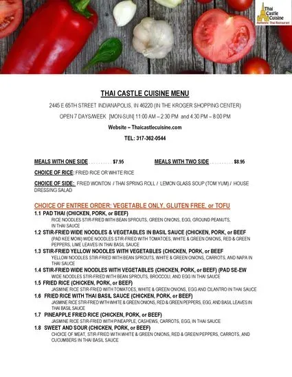 Thai Castle Cuisine (Thai 2 Go) Menu | Indianapolis, IN | Checkle