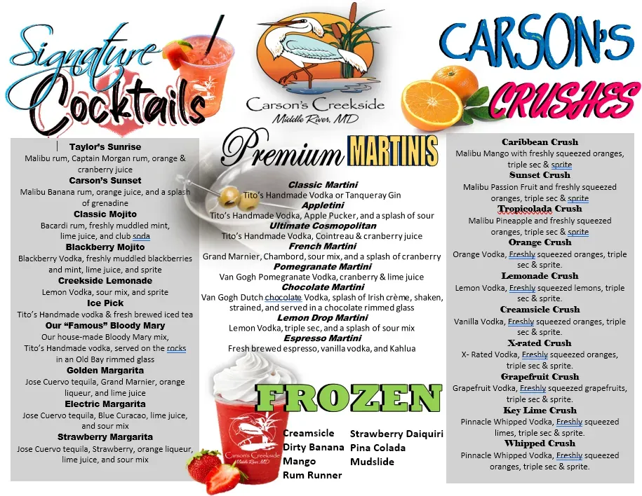 Carson's Creekside Restaurant Menu | Middle River, MD | Checkle