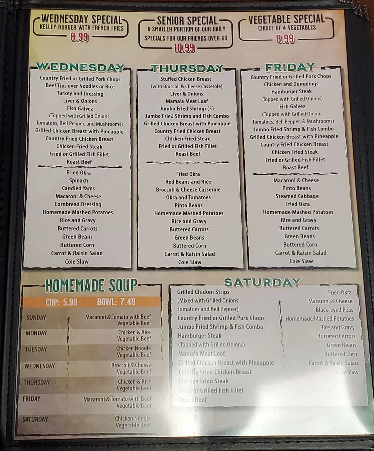 Kelley’s Country Cookin Menu - Updated October 2025