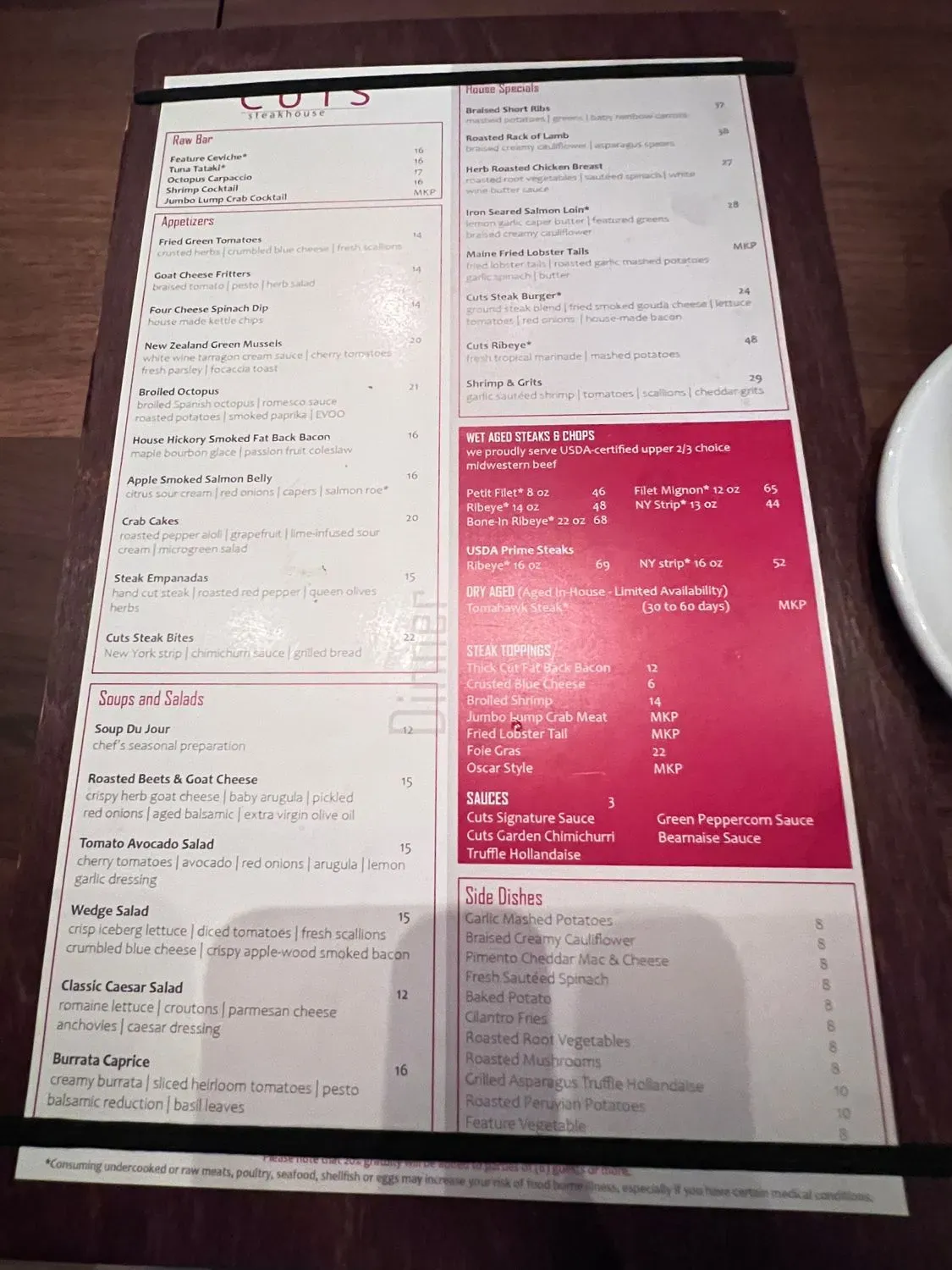 Cuts Steakhouse Menu - Updated November 2025