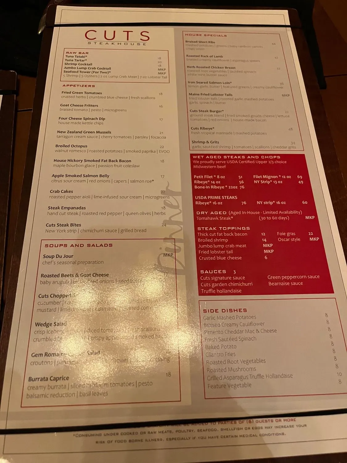 Cuts Steakhouse Menu - Updated November 2025