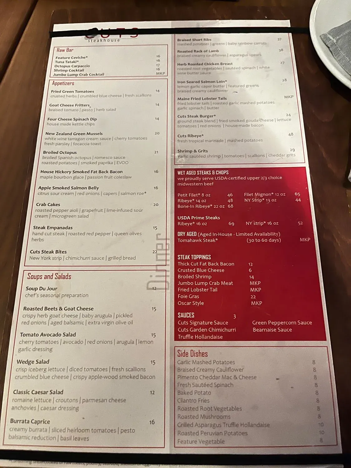 Cuts Steakhouse Menu - Updated November 2025