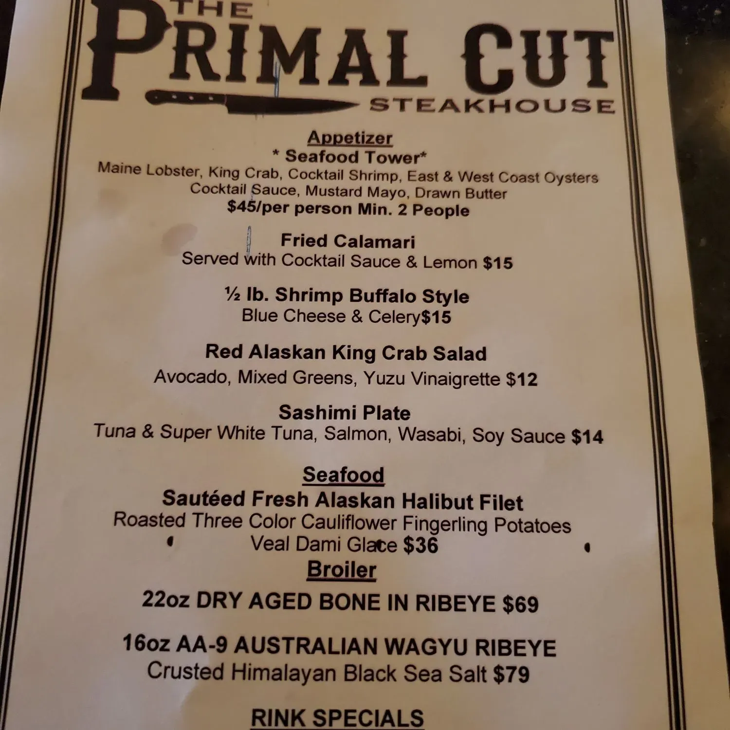The Primal Cut Menu - Updated October 2025