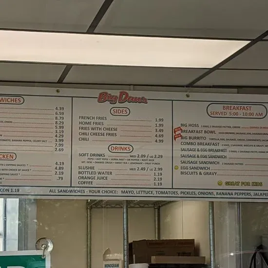 Big Dan's Hamburgers Menu | Indianapolis, IN | Checkle