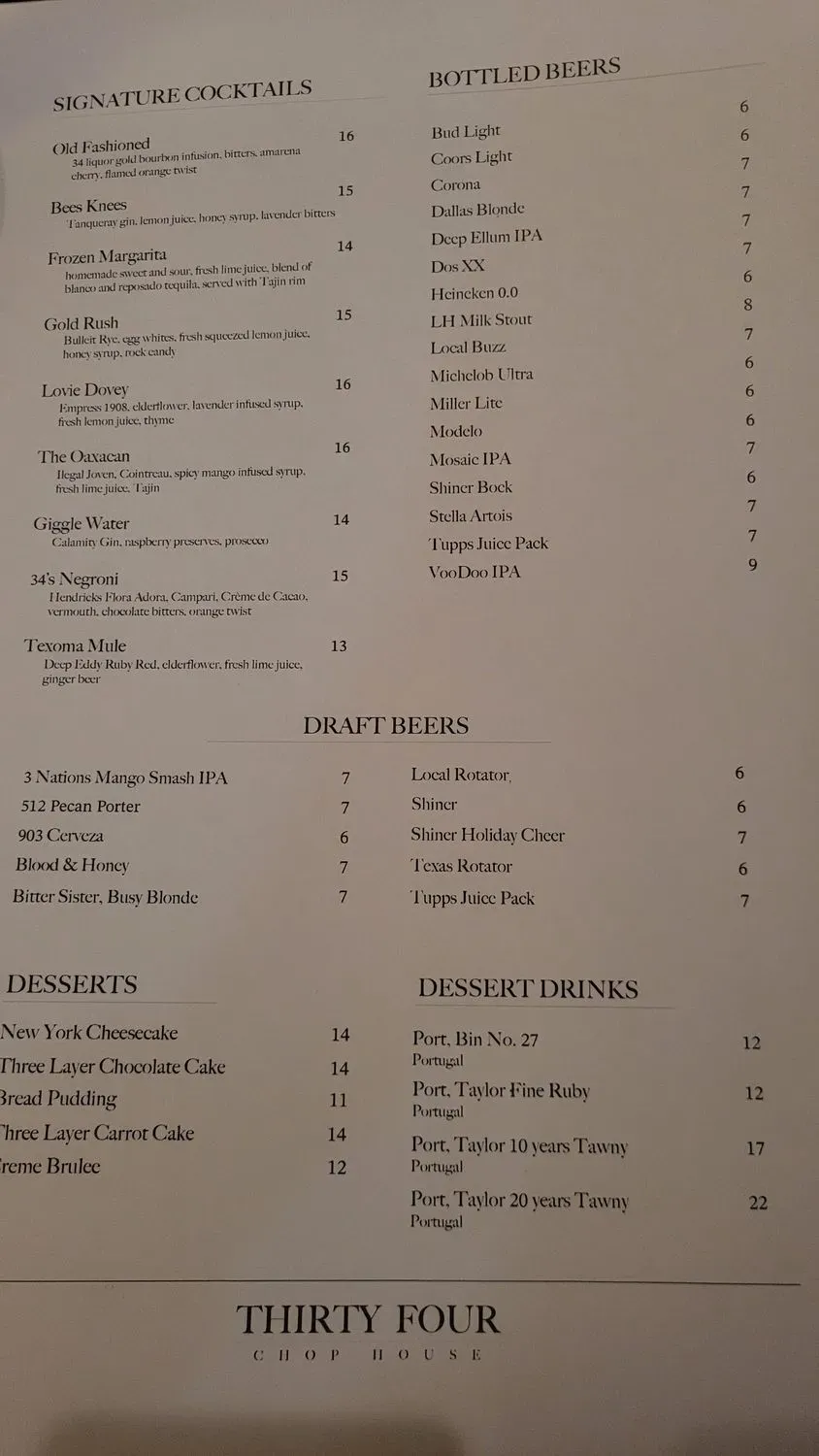 34 Chophouse & Doc's Lounge Menu - Updated August 2025