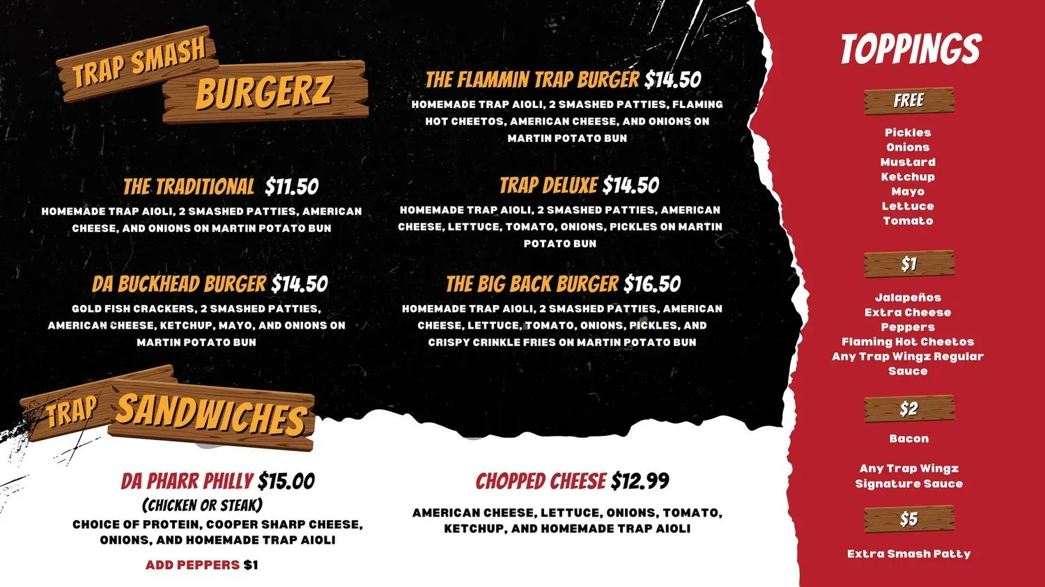 Trap Wingz Menu - Updated October 2025