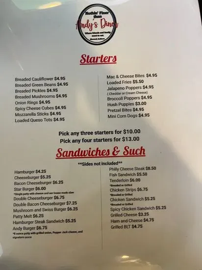 Andy's Diner Menu | Elwood, IN | Checkle