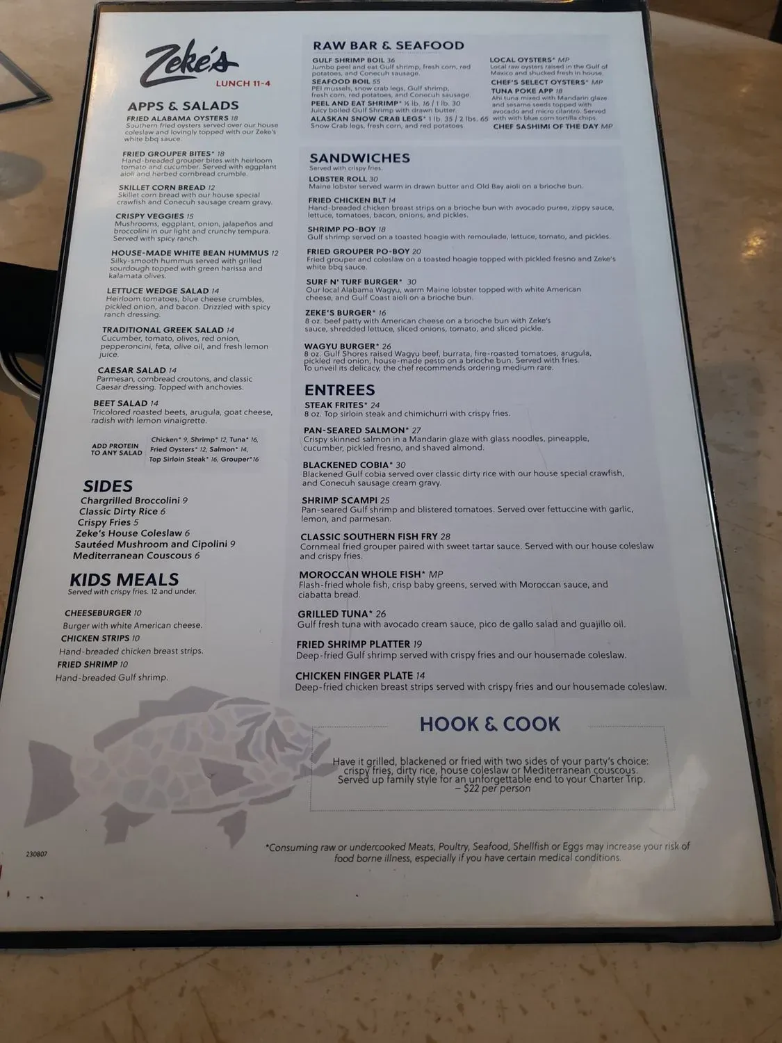 Zeke's Restaurant Menu - Updated November 2025