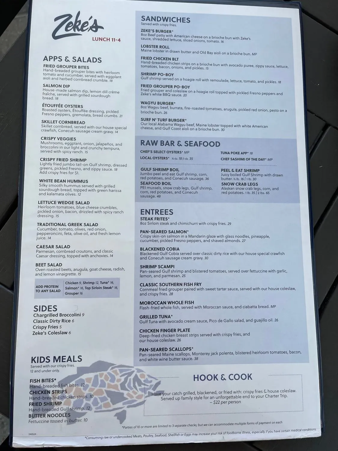 Zeke's Restaurant Menu - Updated November 2025