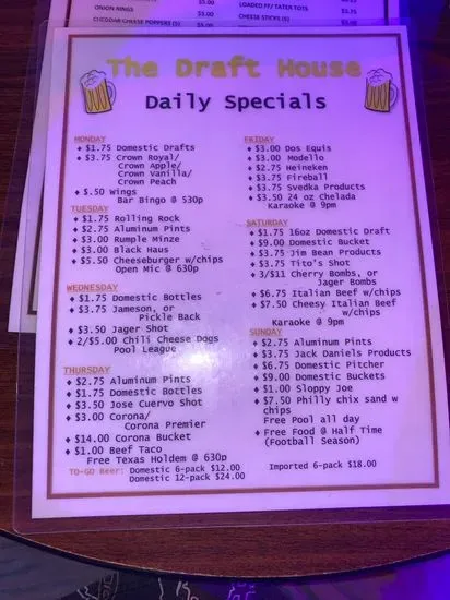 The Draft House Menu | Lake Station, IN | Checkle