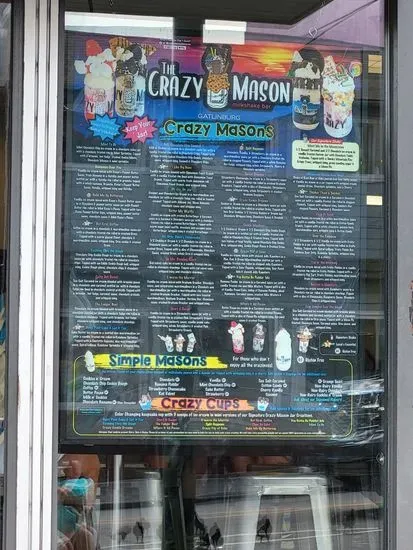 The Crazy Mason Milkshake Bar Gatlinburg Menu | Gatlinburg, TN | Checkle