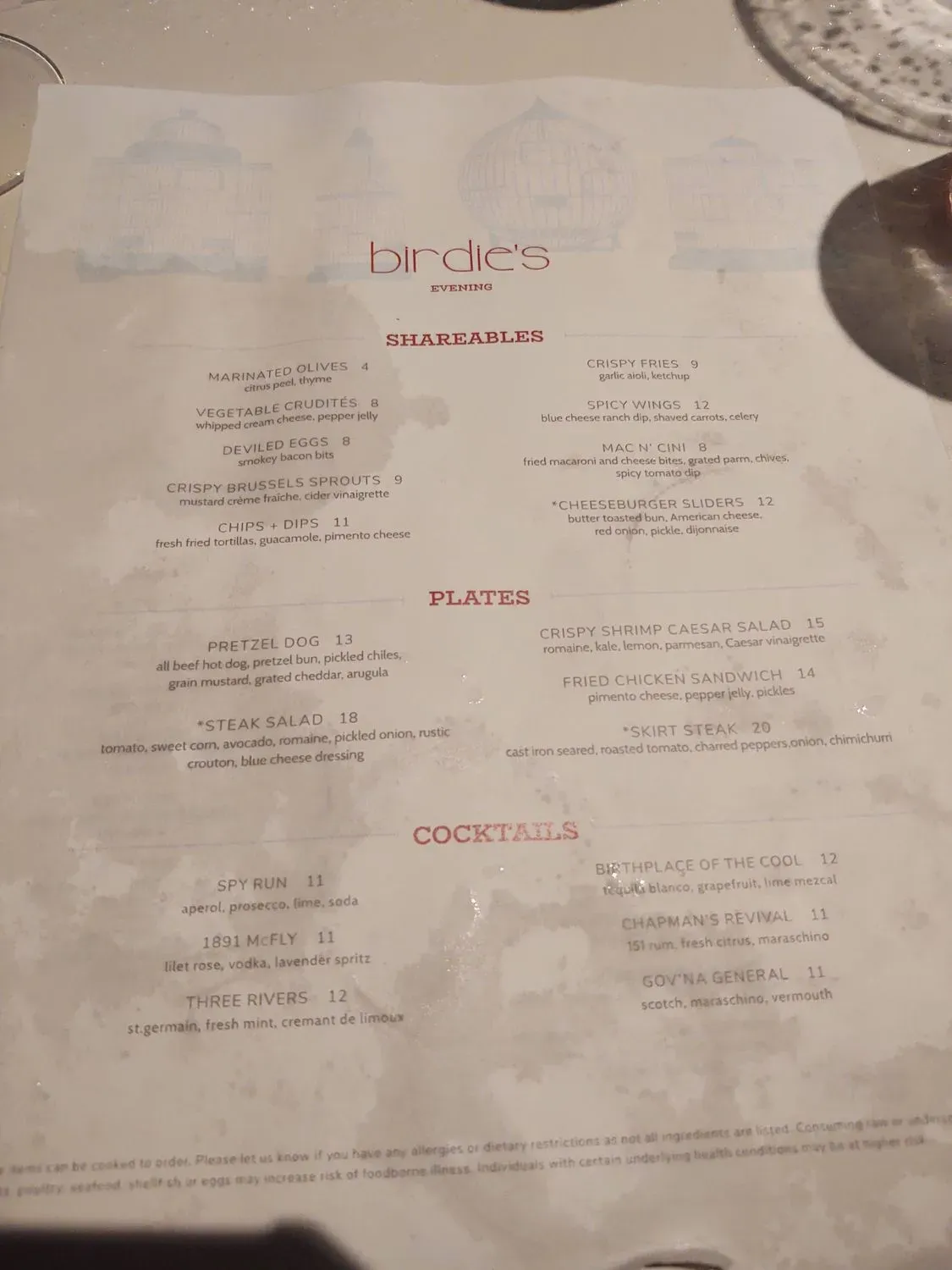 Birdie's Rooftop Bar Menu - Updated October 2025