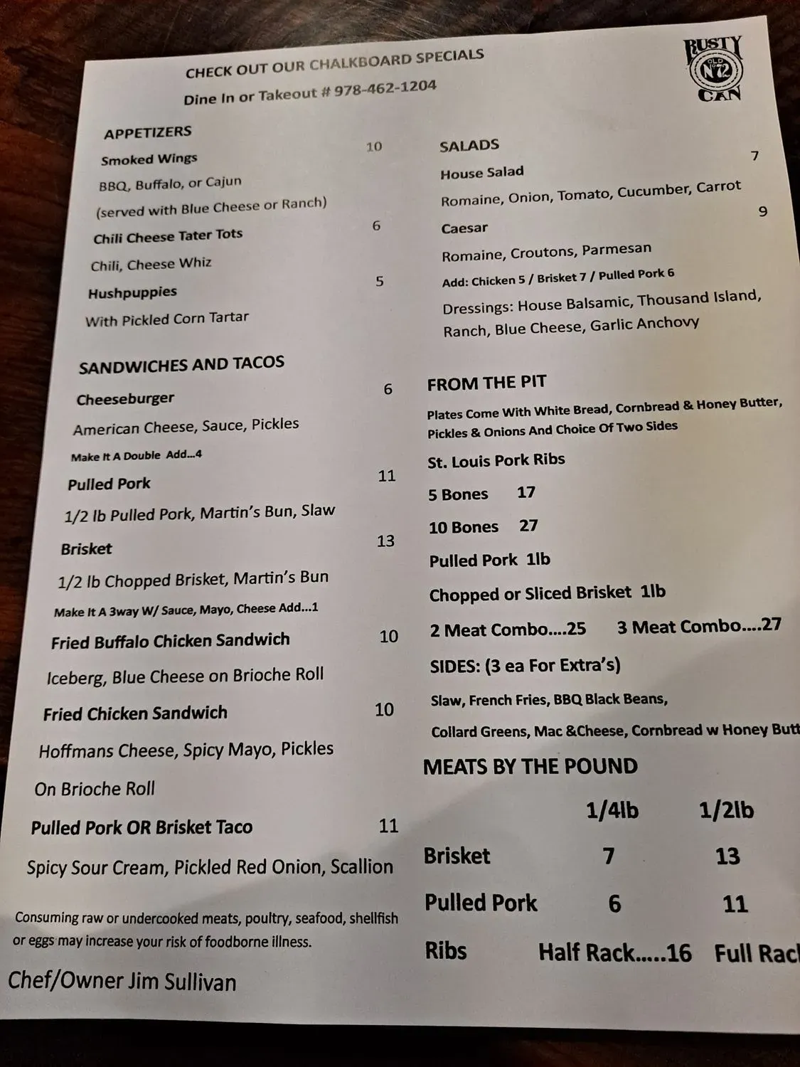 Rusty Can Menu - Updated November 2025