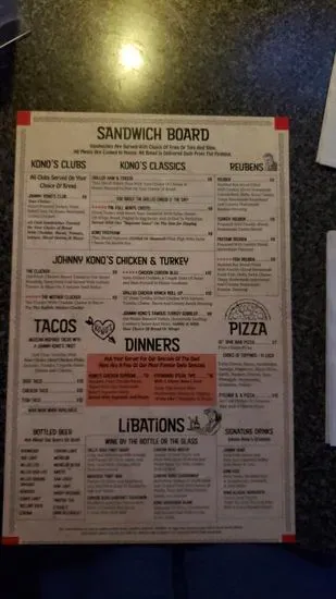 Johnny Kono's Bar & Grill Menu | Weymouth, MA | Checkle