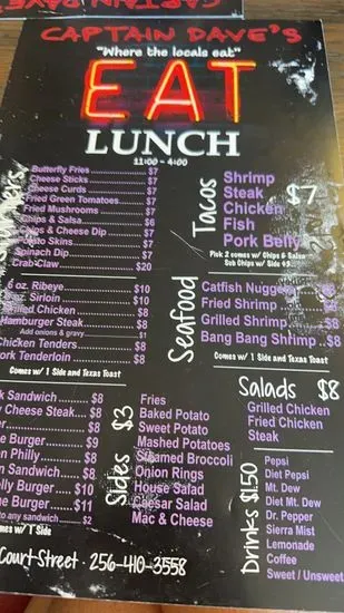 Captain Dave's Menu | Moulton, AL | Checkle