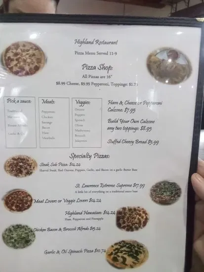 Highland Restaurant Menu | Massena, NY | Checkle