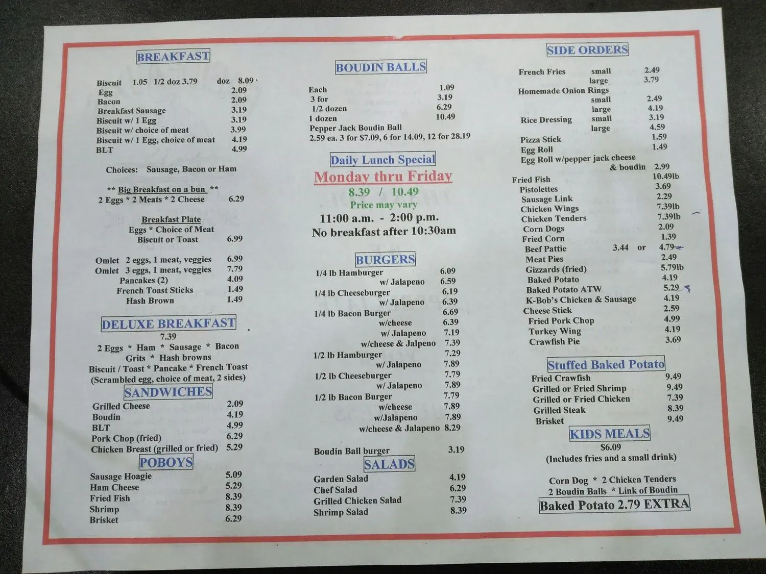 Rabideaux Sausage Kitchen Menu - Updated October 2025