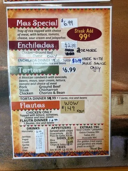 Mas Tacos Menu | Highland, IN | Checkle