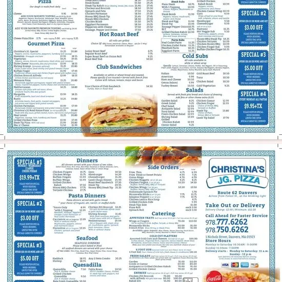 Christina's JG Pizza Menu | Danvers, MA | Checkle