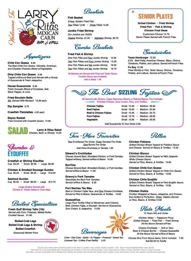Larry & Rita's Mexican Cajun Bar & Grill Menu - Updated November 2025