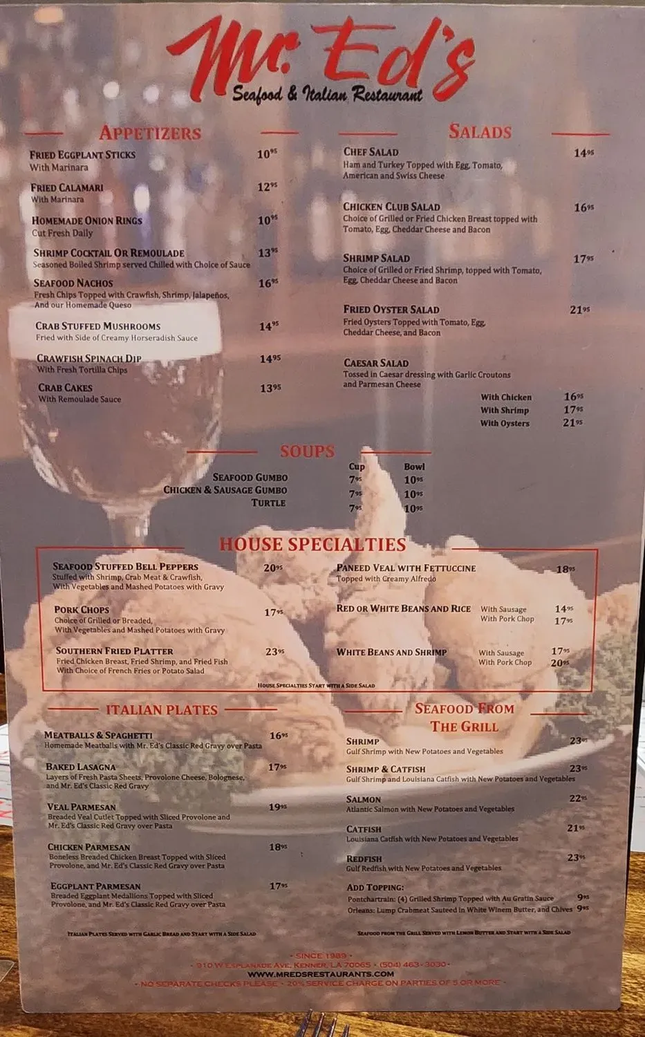 Mr. Ed's Seafood & Italian Restaurant, Kenner Menu - Updated August 2025
