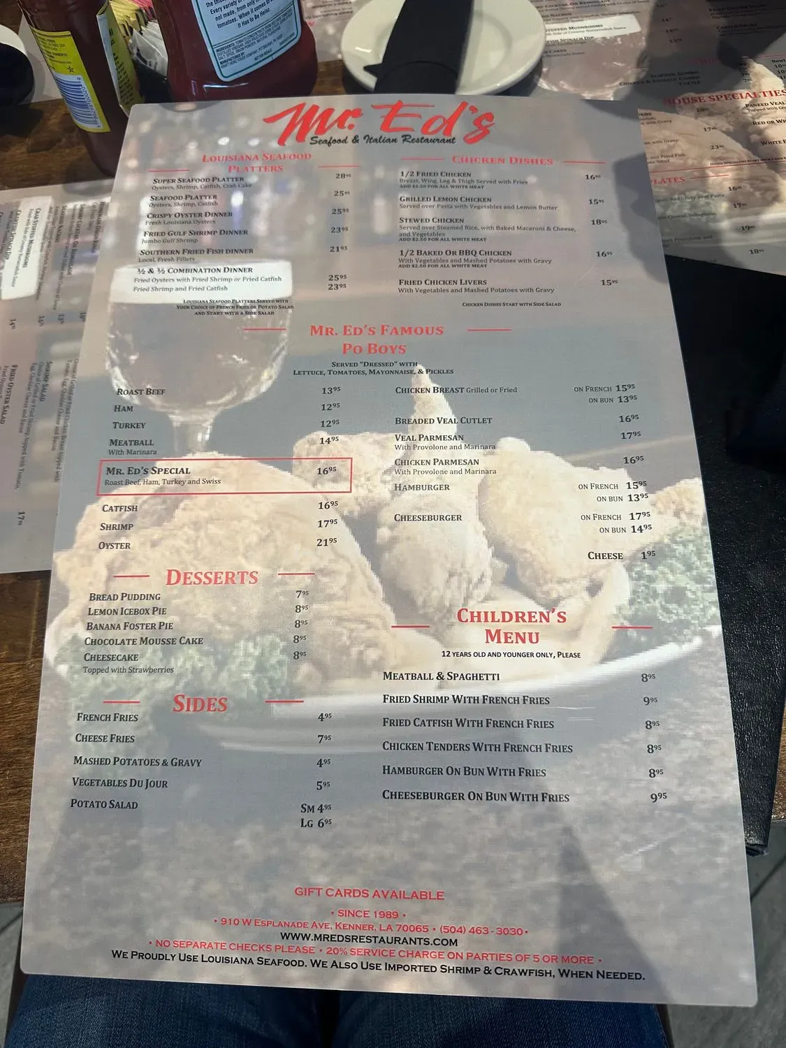 Mr. Ed's Seafood & Italian Restaurant, Kenner Menu | Kenner, LA | Checkle