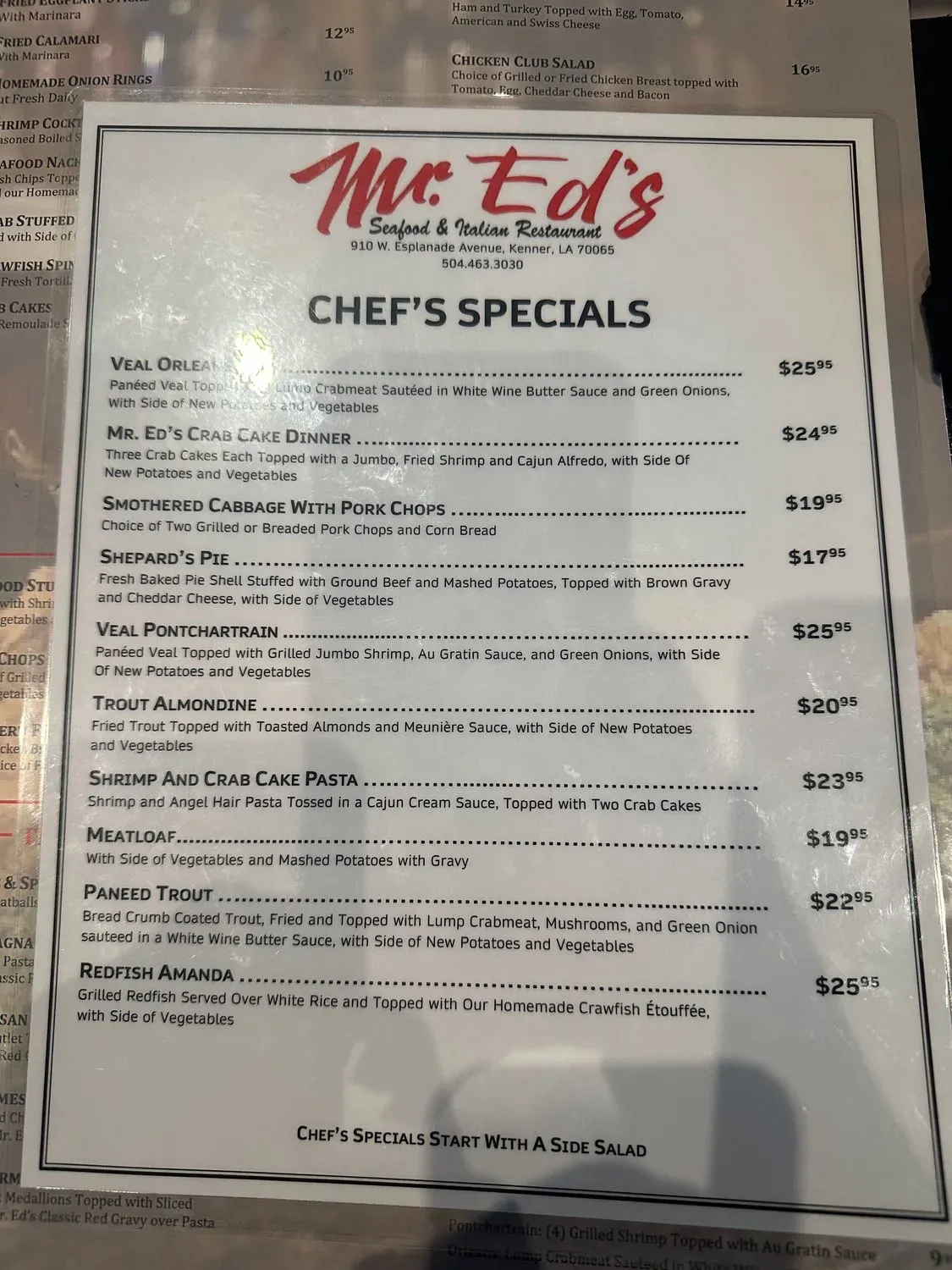 Mr. Ed's Seafood & Italian Restaurant, Kenner Menu - Updated November 2025