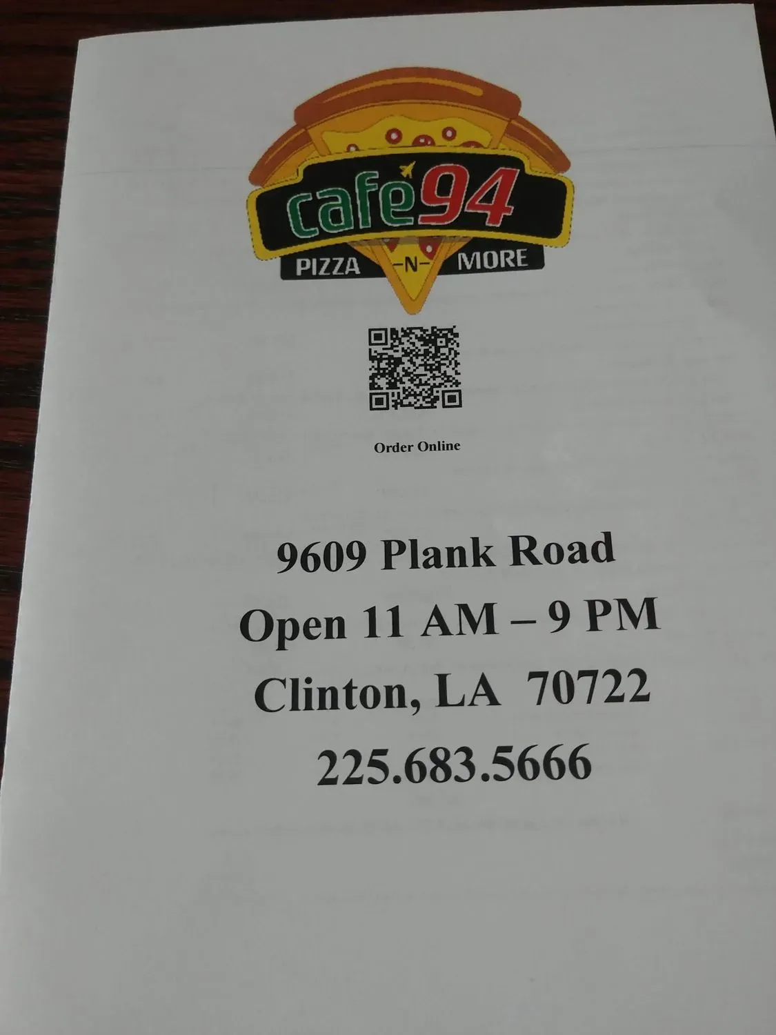 Café 94 Pizza -N- More Menu - Updated October 2025