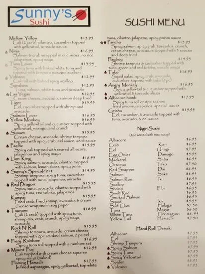 Sunny's Sushi Menu | El Paso, TX | Checkle