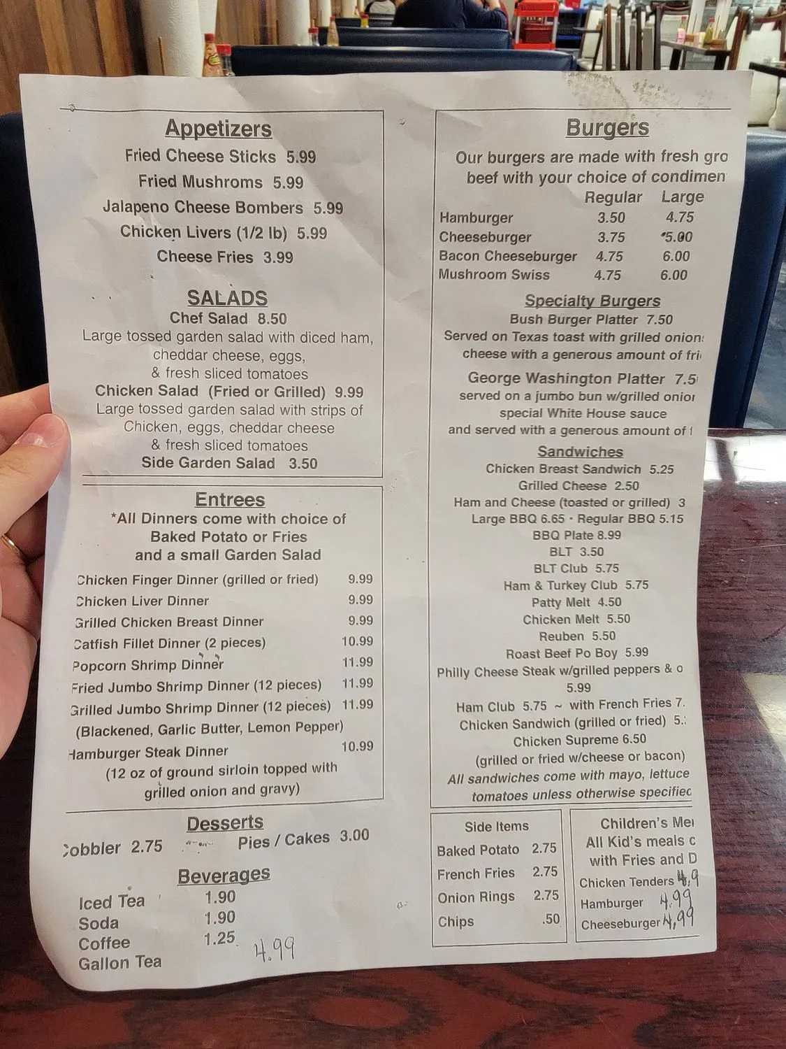 White House Restaurant Menu - Updated November 2025