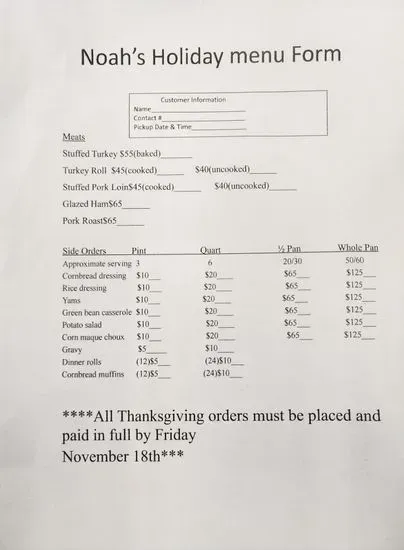 Noah's Cafe Menu | Lafayette, LA | Checkle