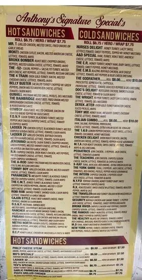 Anthony's famous gourmet deli Menu | Bronx, NY | Checkle