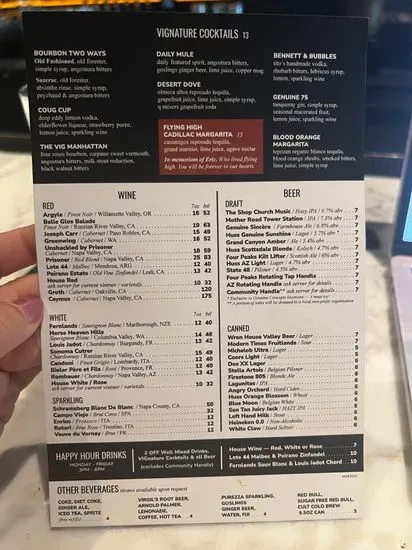 The Vig Menu | Scottsdale, AZ | Checkle