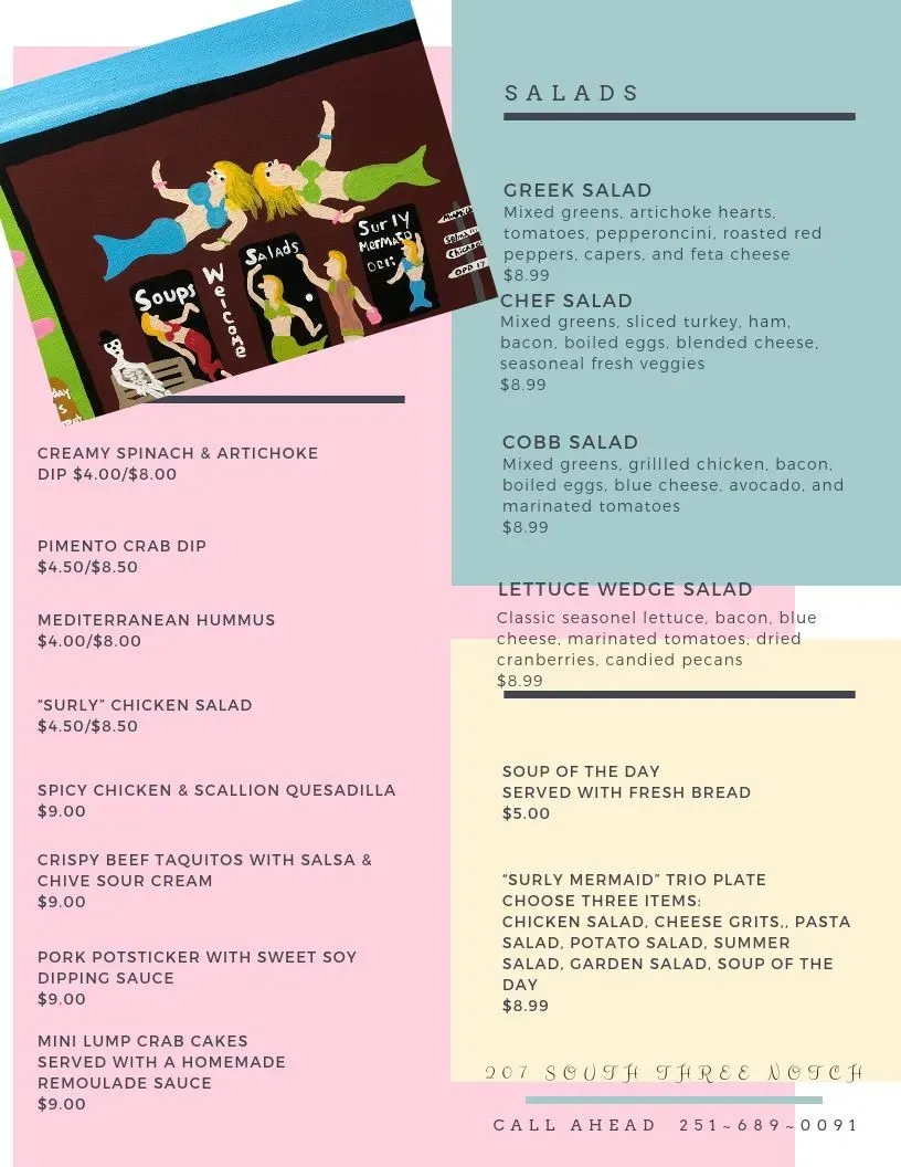 The Surly Mermaid Deli Menu | Andalusia, AL | Checkle