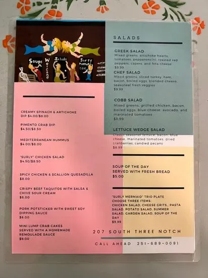 The Surly Mermaid Deli Menu | Andalusia, AL | Checkle